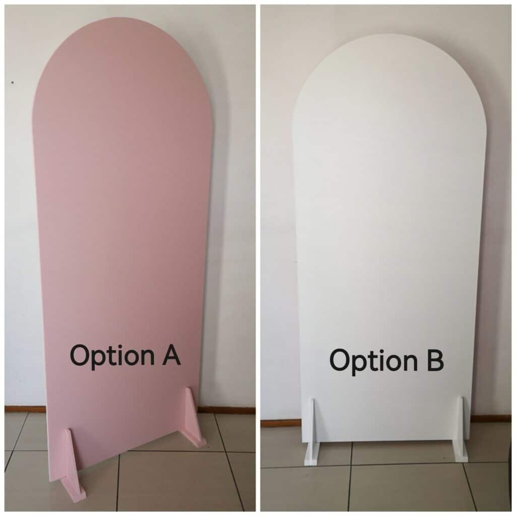 Double Sided White and Pink Wooden Arch Backdrop – Backdrop Shop